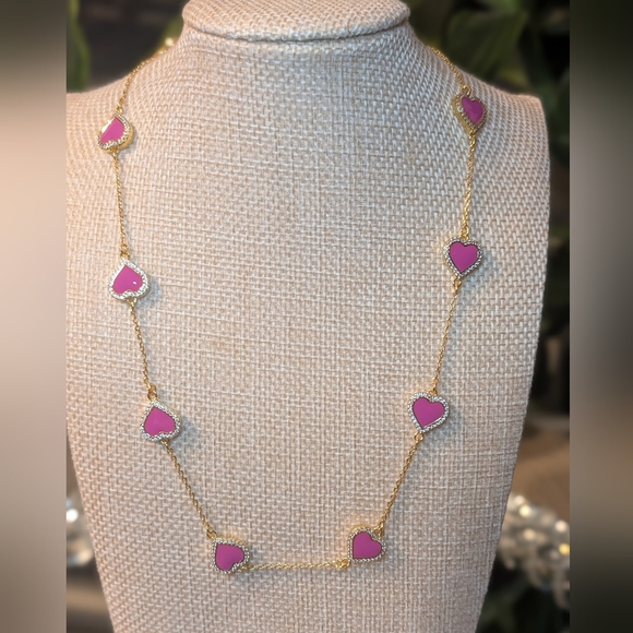 kate spade | Jewelry | Kate Spade Gold Necklace With Pink Heart Accents ...